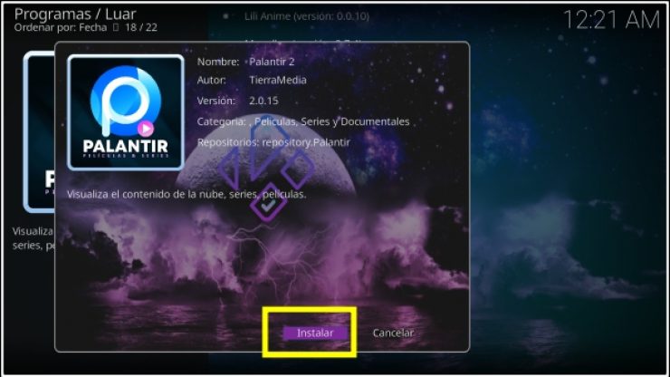 Addon Palantir 2: Instalación desde Luar, Kebelek y ZIP